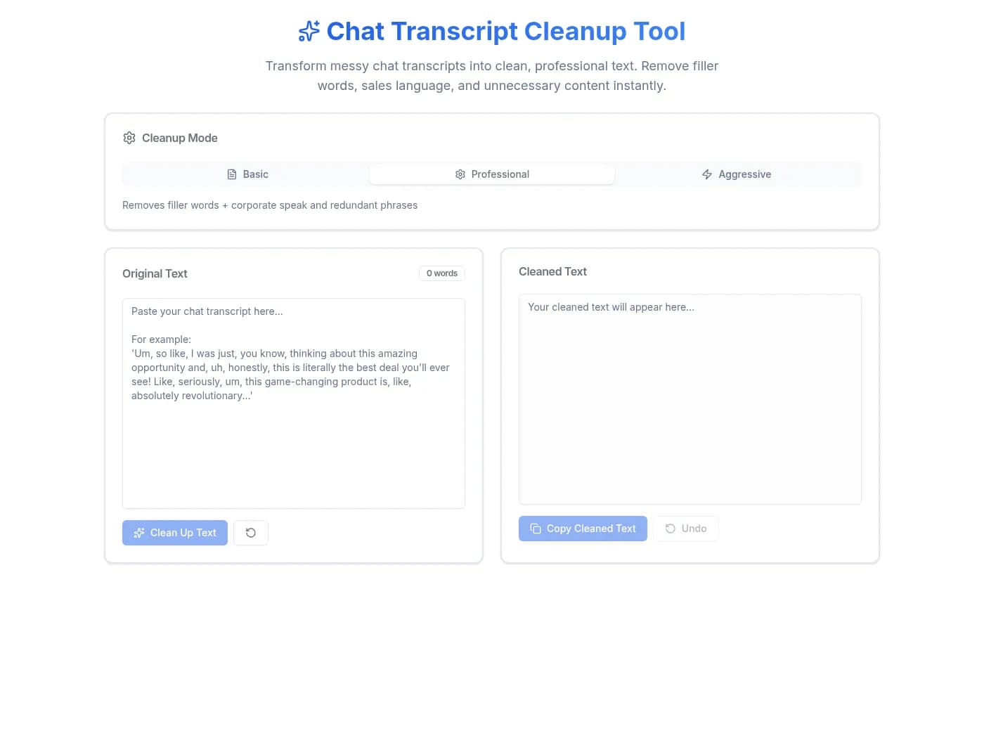 Chat Transcript Cleanup Tool
