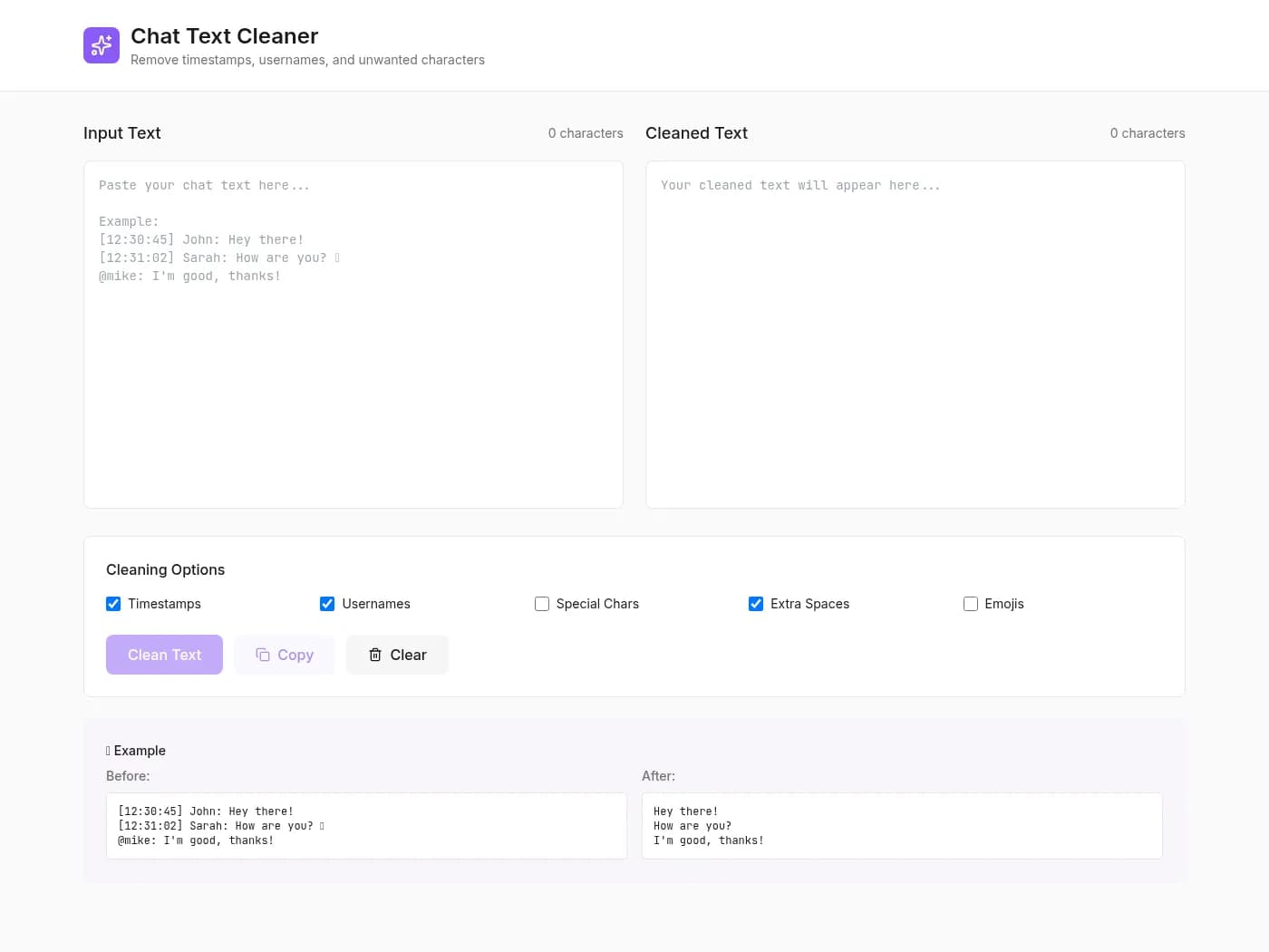 Chat Text Cleaner Tool