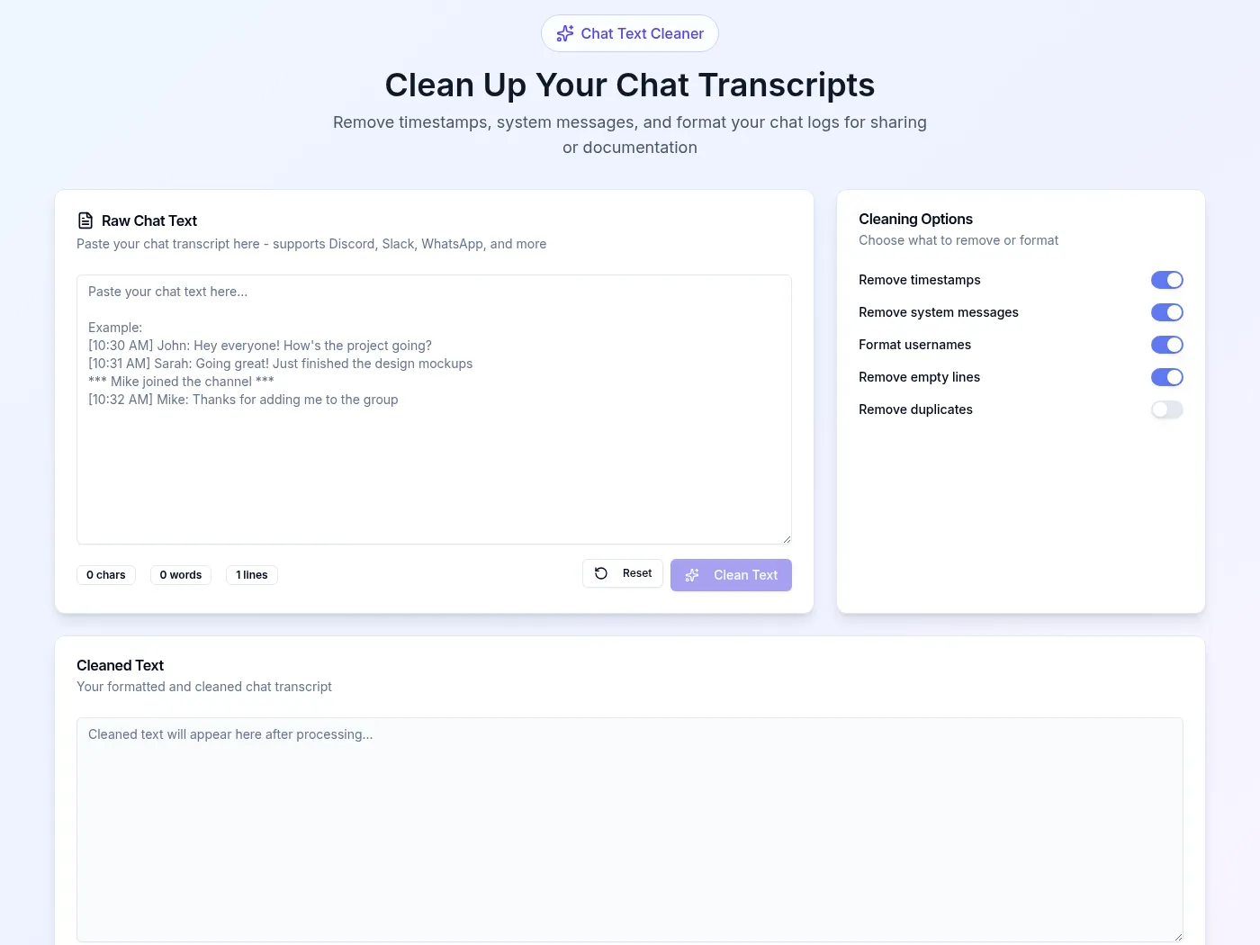 Chat Text Cleaner