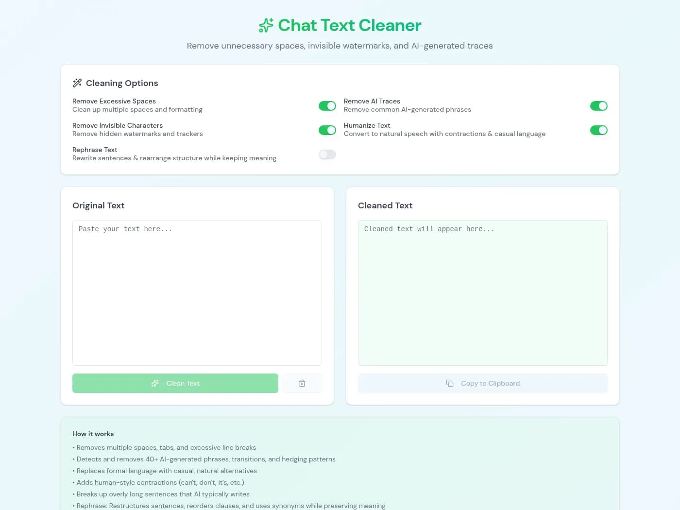 Chat Text Cleaner and AI Trace Remover