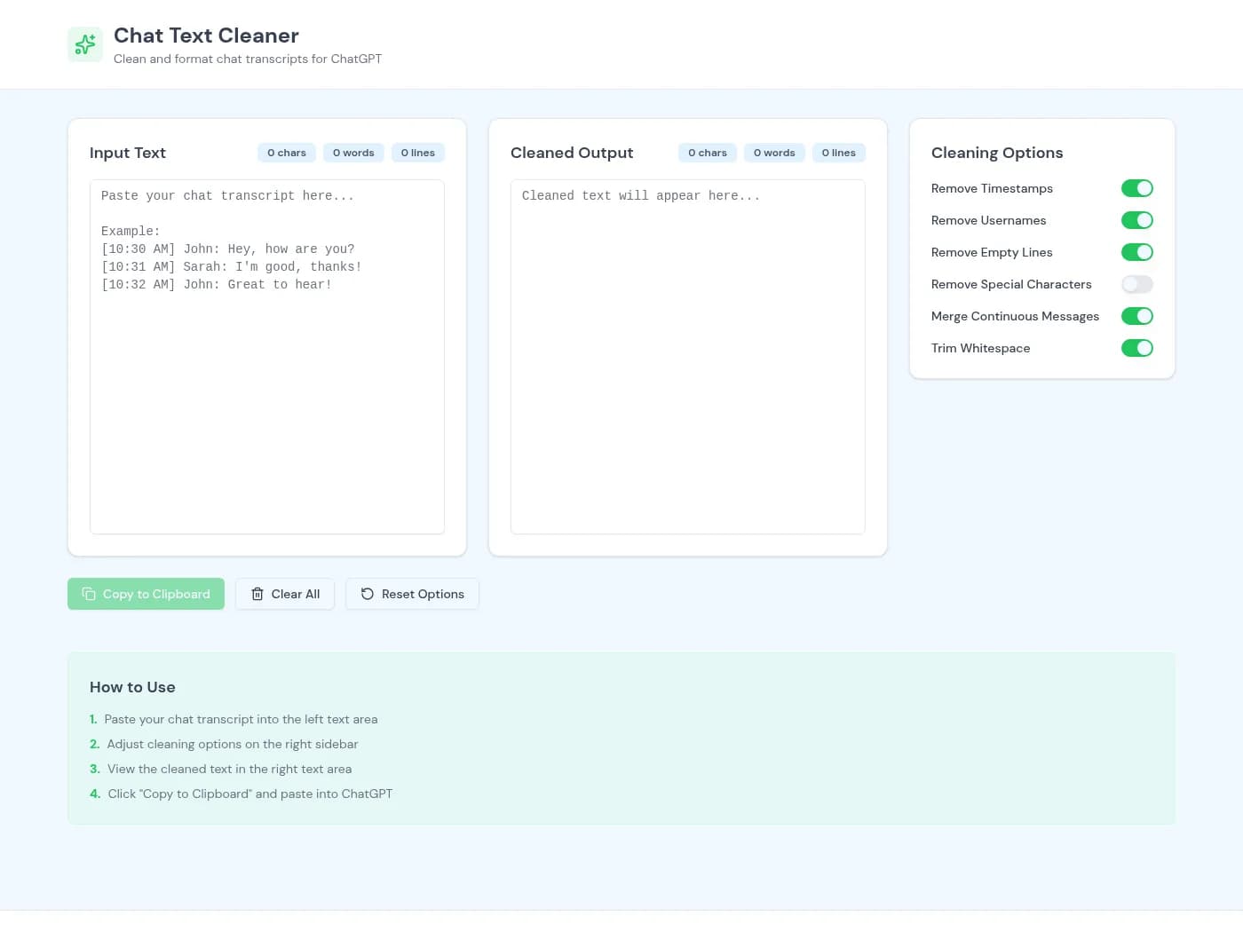 Chat Text Cleaner for ChatGPT