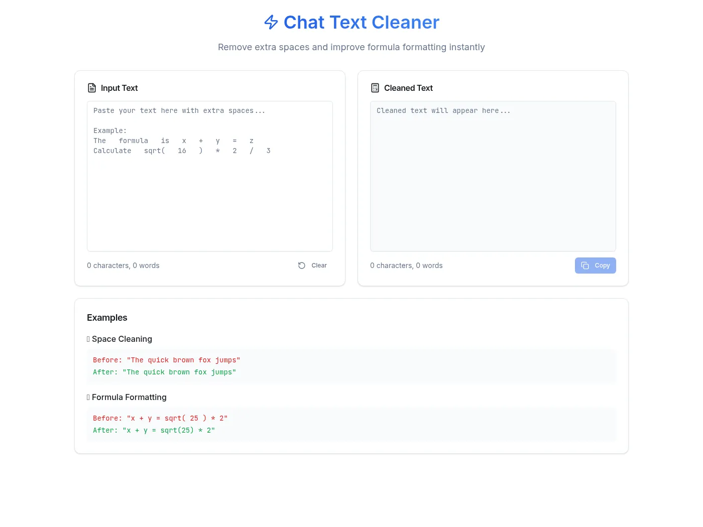 Chat Text Cleaner & Formula Formatter