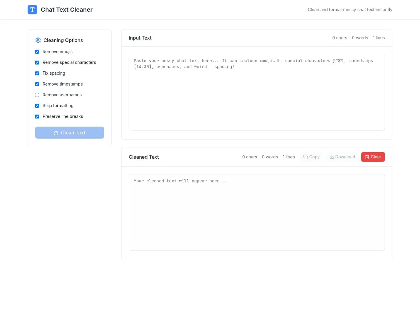 Chat Text Cleaner Utility