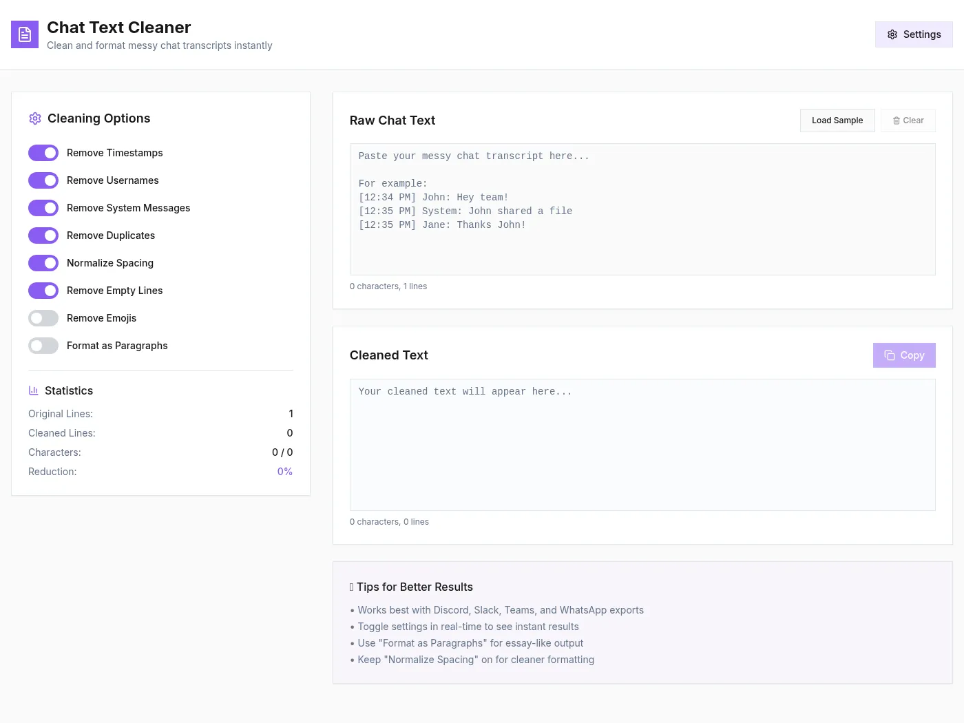 Chat Text Cleaner