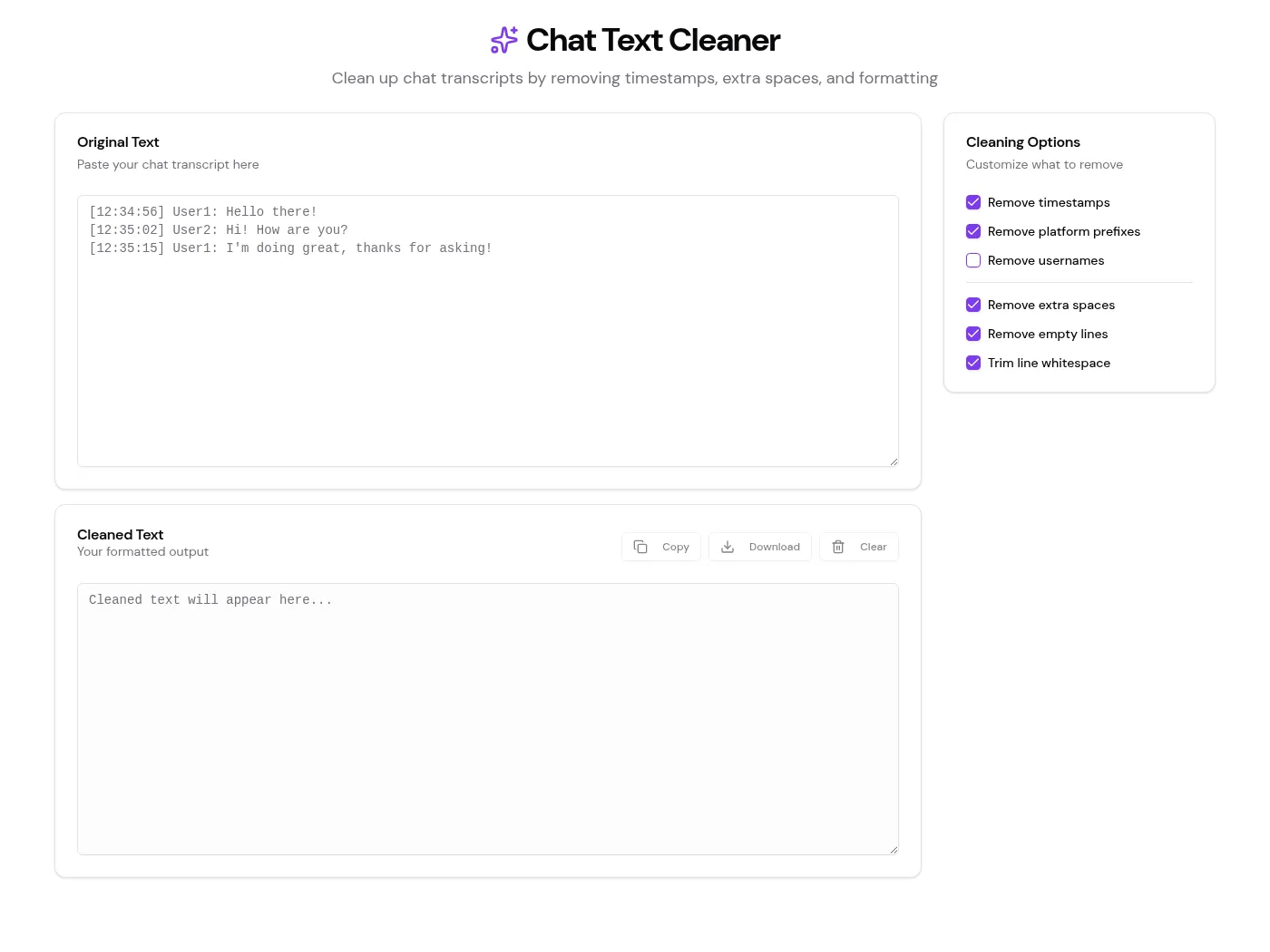 Chat Text Cleaner Utility