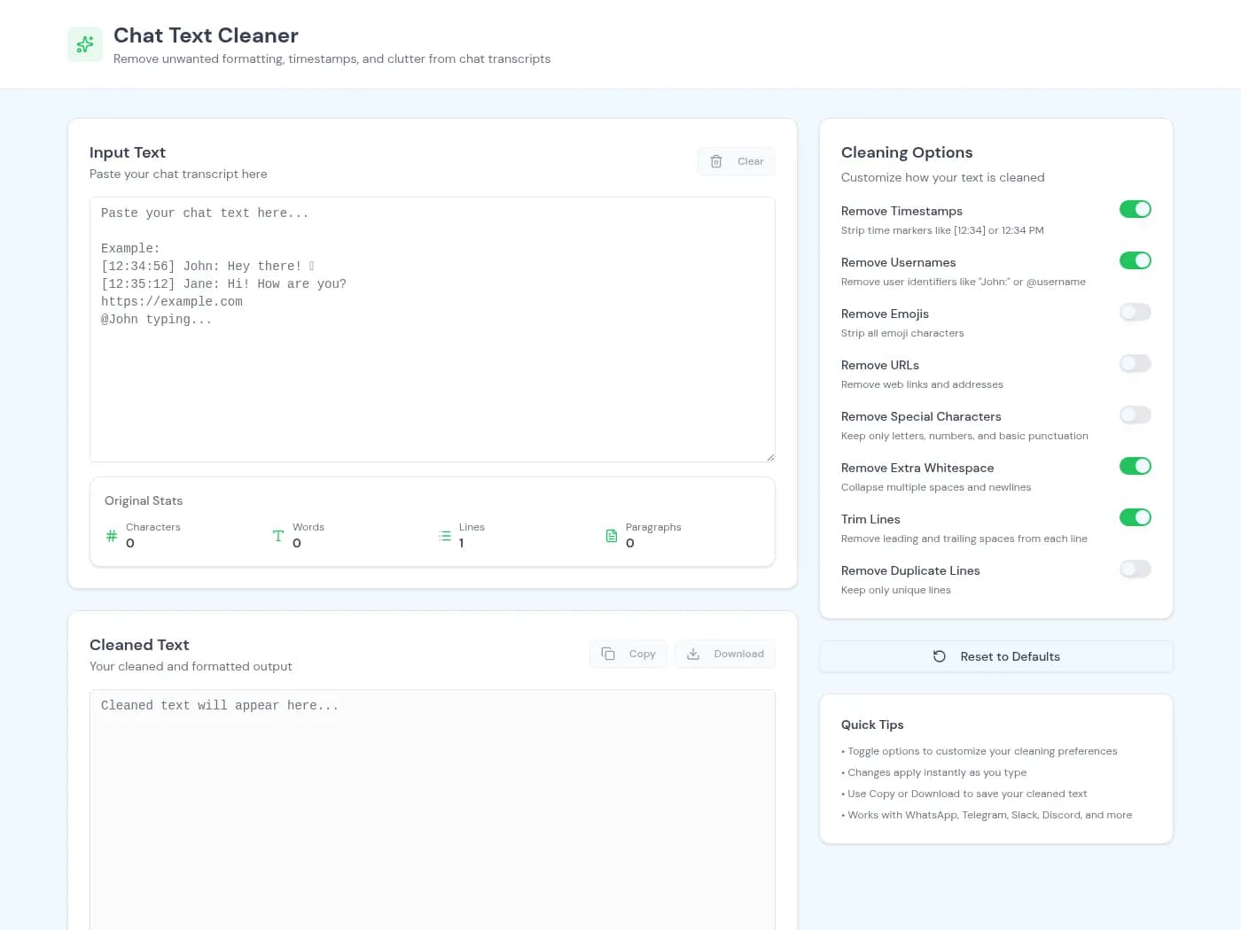Chat Text Cleaner