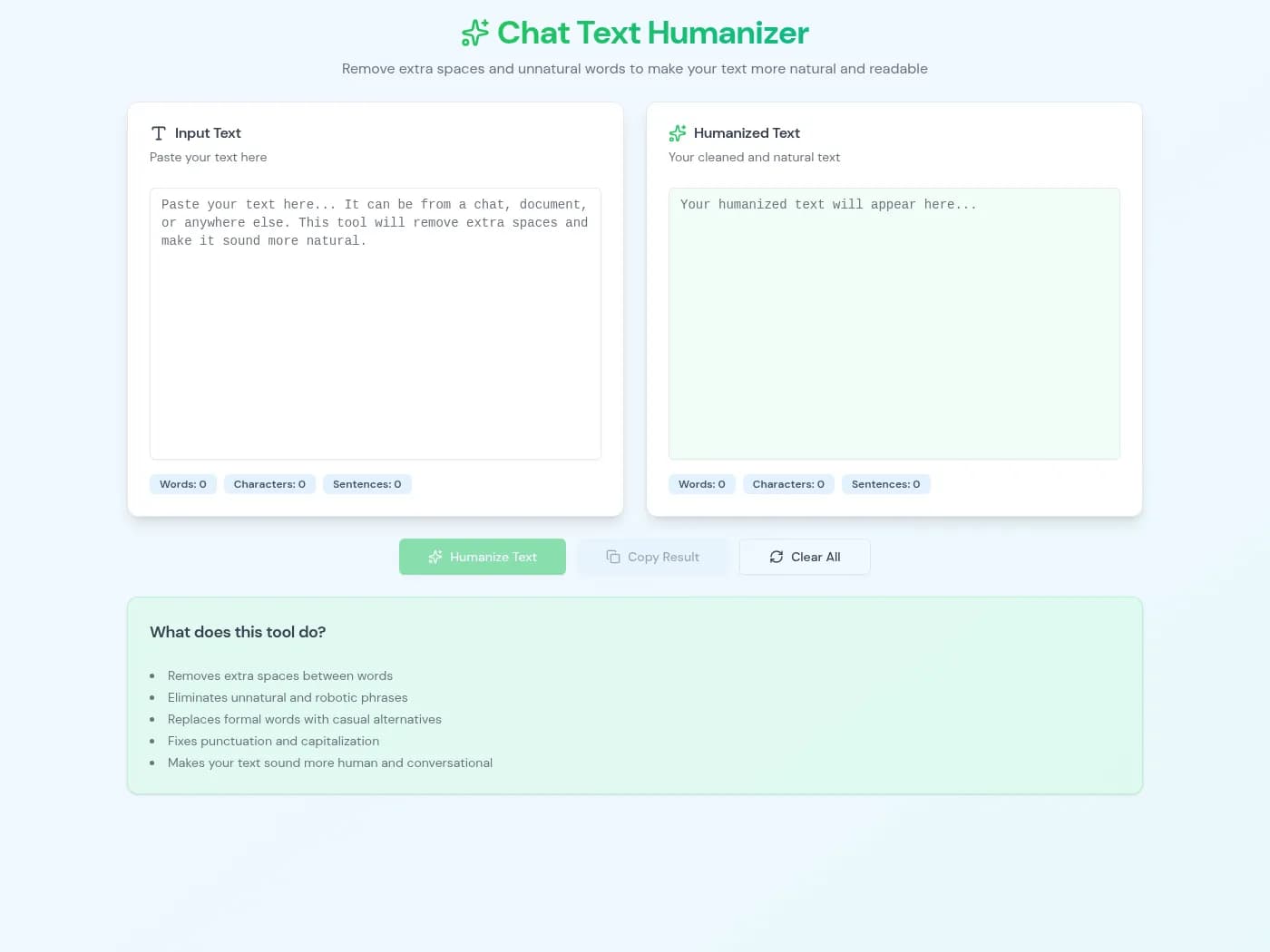 Chat Text Humanizer and Space Remover