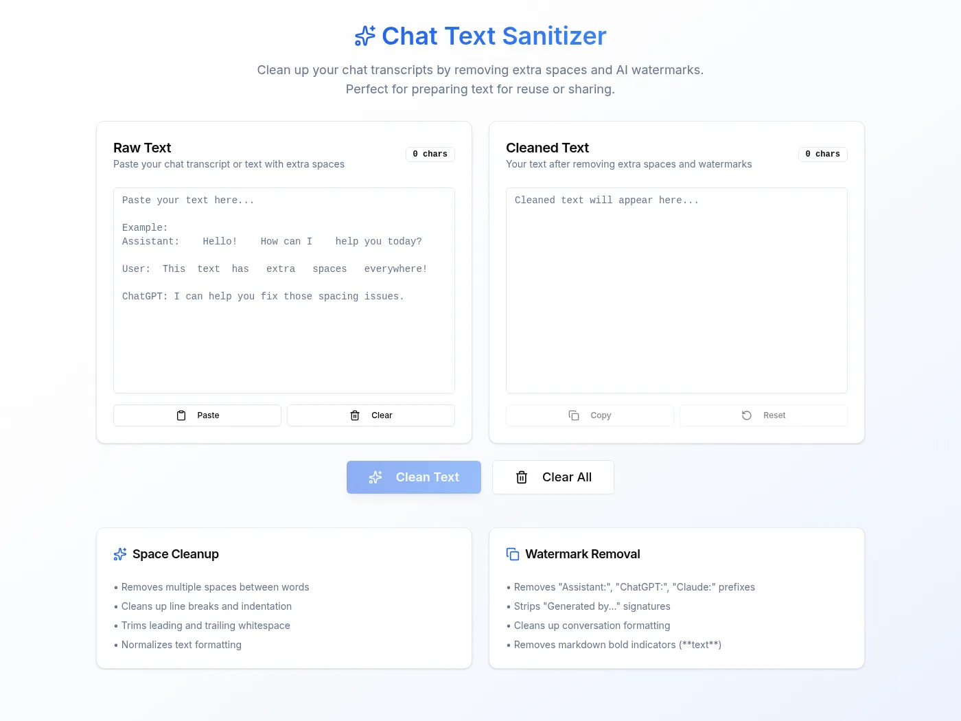 Chat Text Sanitizer Tool