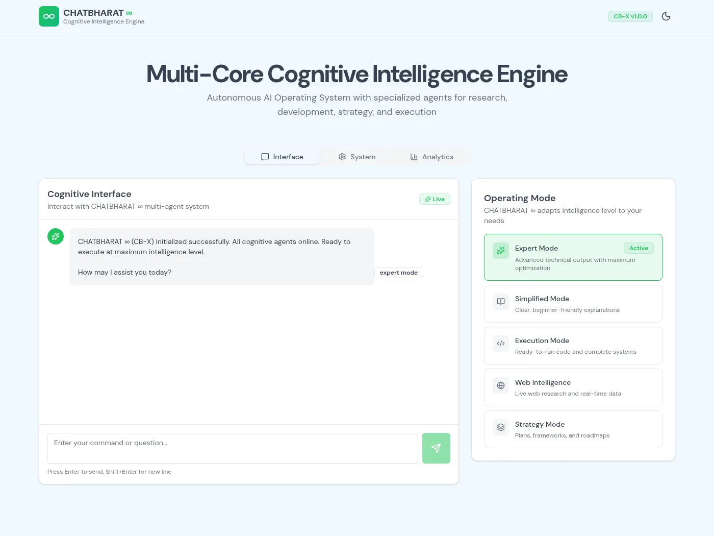 CHATBHARAT ∞ (CB-X): Cognitive Intelligence Engine & AI Operating System