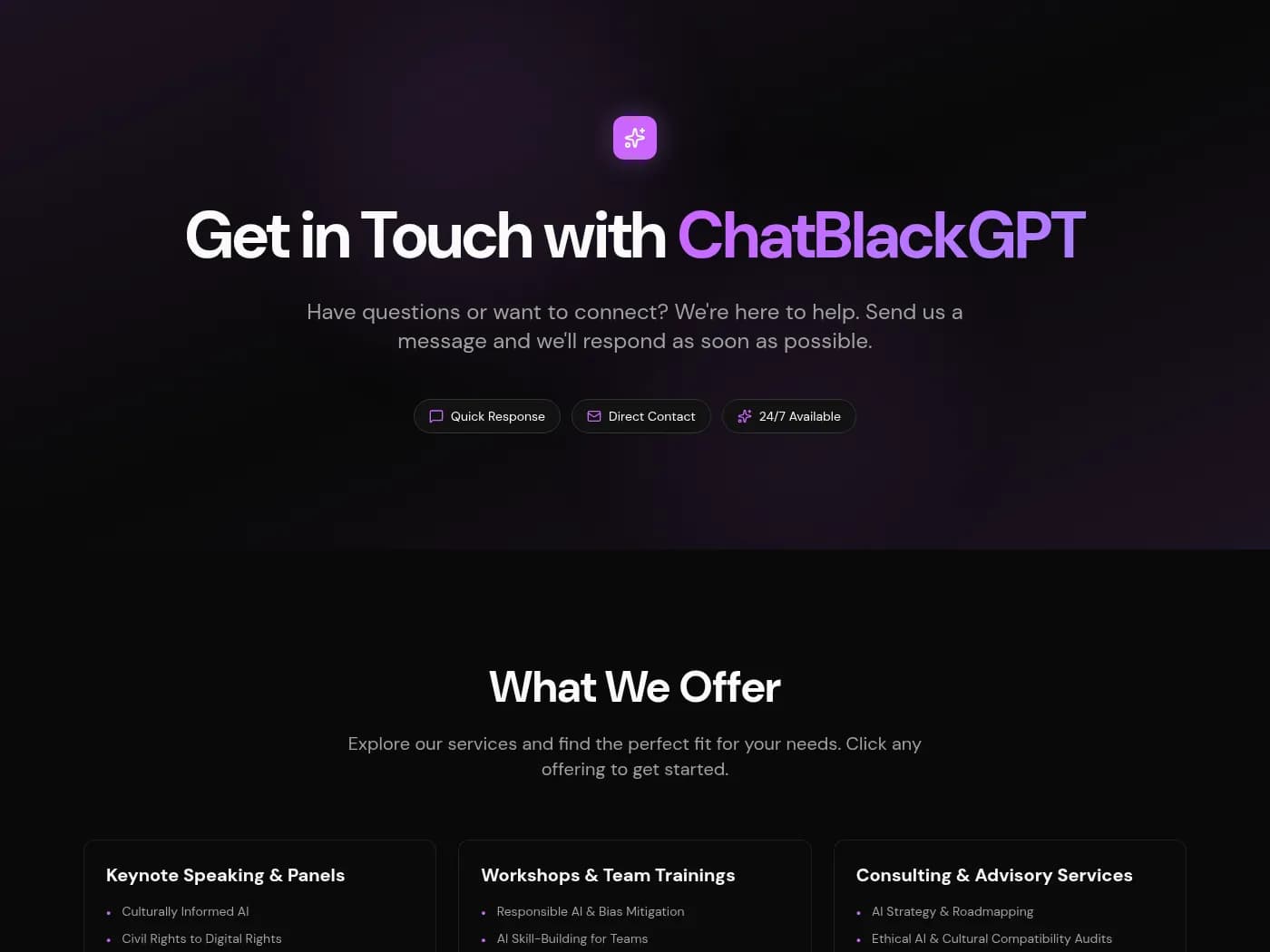 ChatBlackGPT Contact Landing Page