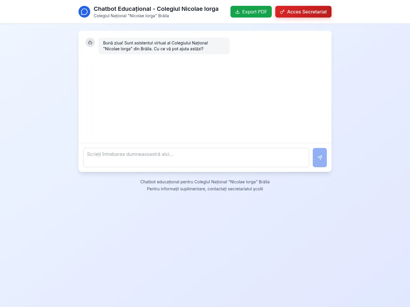Chatbot Educațional pentru Colegiul Național "Nicolae Iorga" Brăila