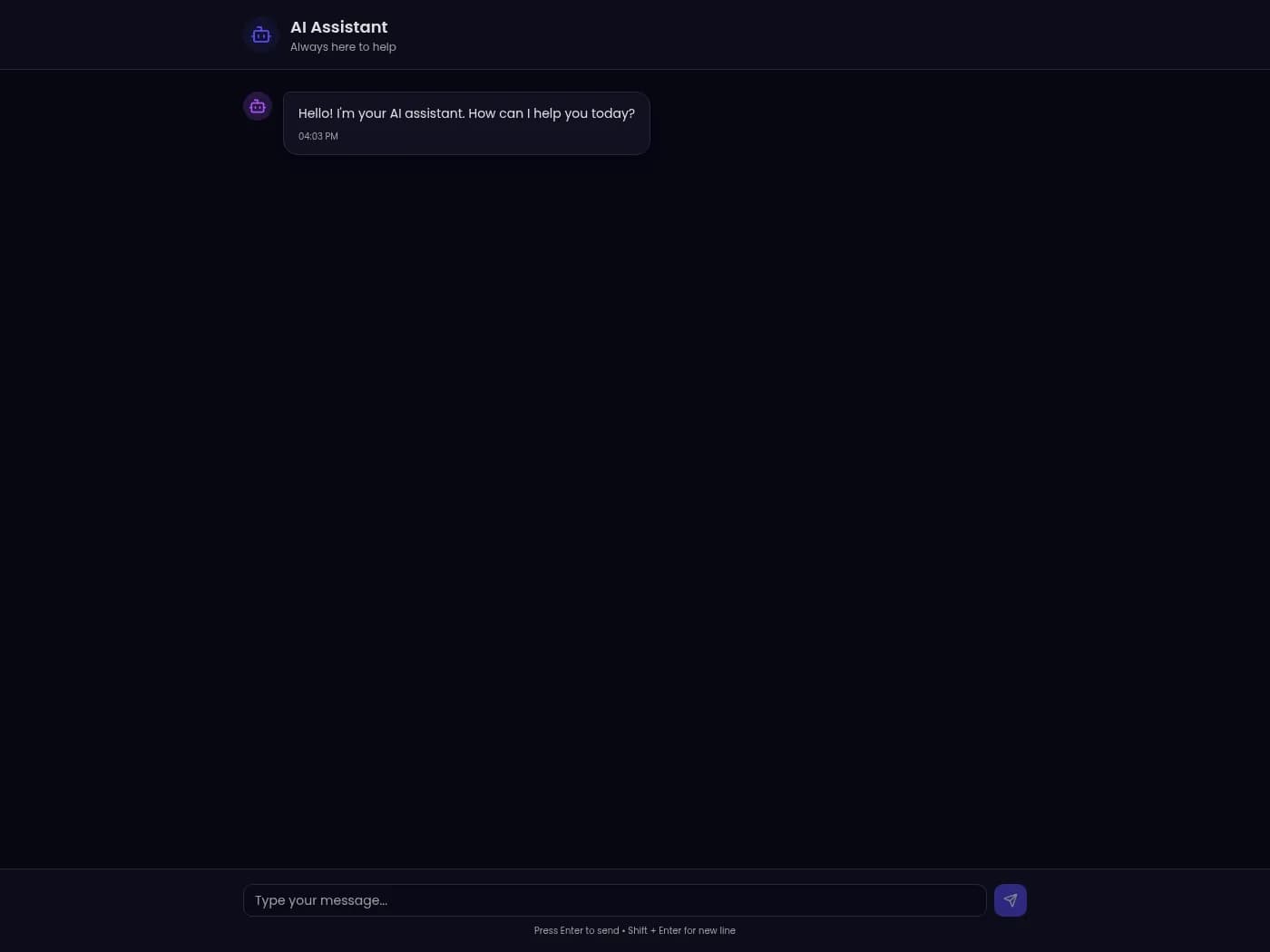 Dark Themed Chatbot UI with Modern Aesthetics
