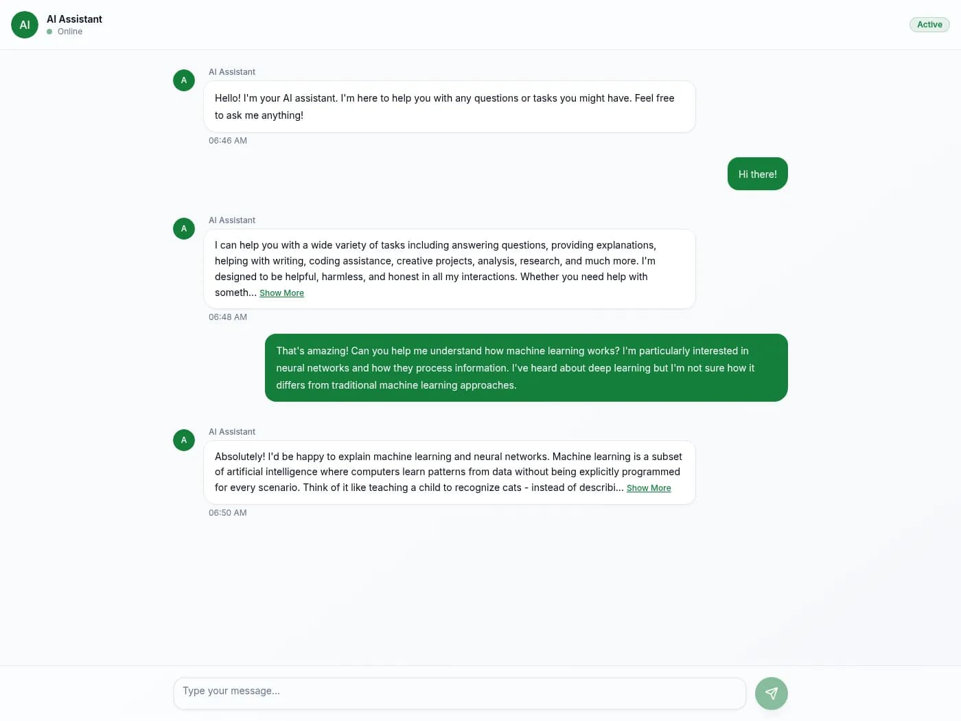 Polished Chatbot UI with Expandable Chat Text