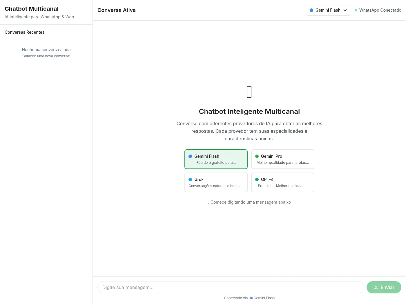 Chatbot Multicanal com IA Gratuita para WhatsApp