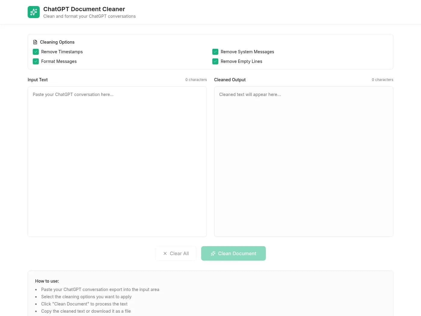 ChatGPT Document Cleaner