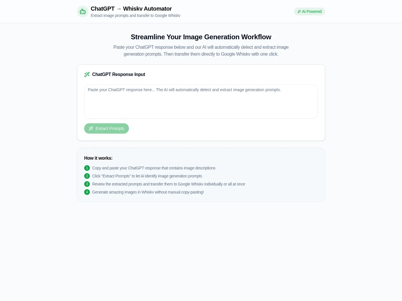 ChatGPT Image Prompt Extractor & Google Whiskv Automator