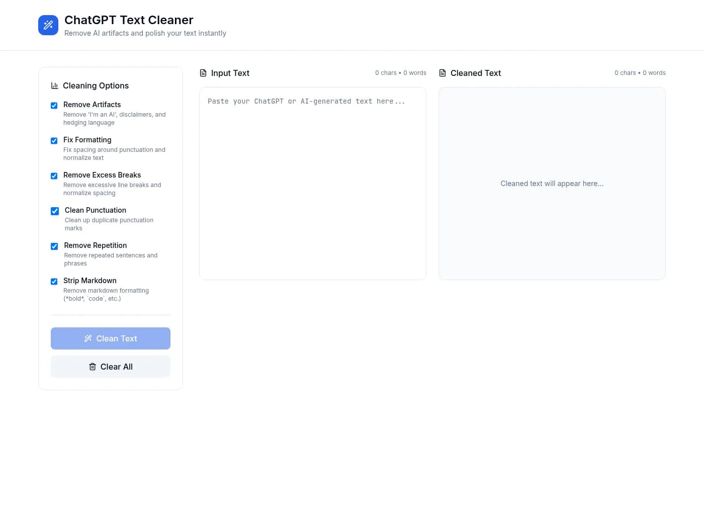 ChatGPT Text Cleaner Tool