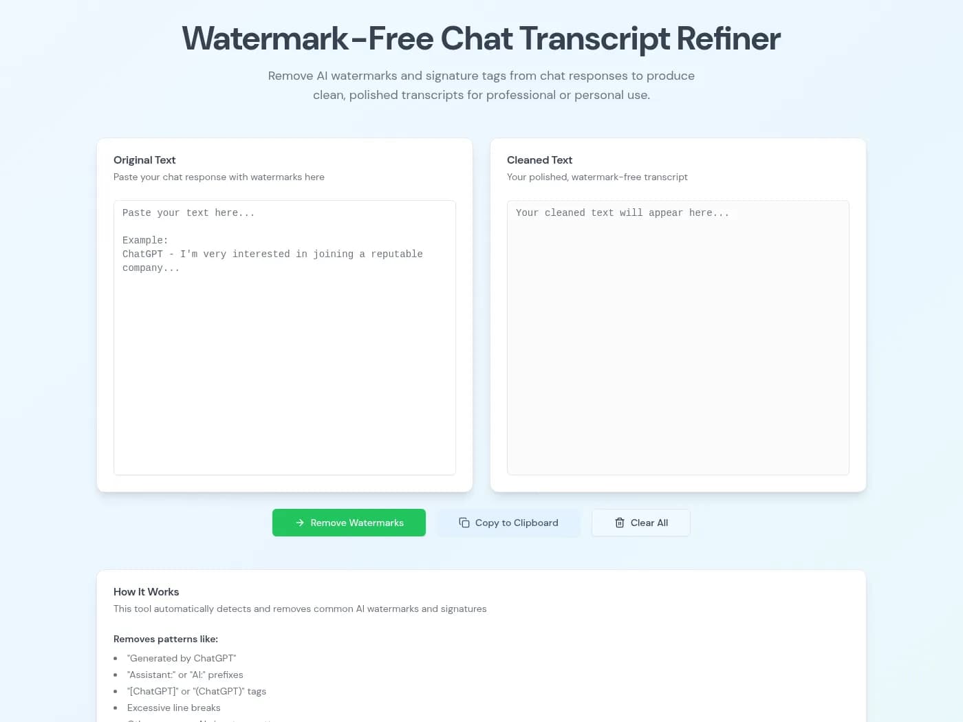 Watermark-Free Chat Transcript Refiner