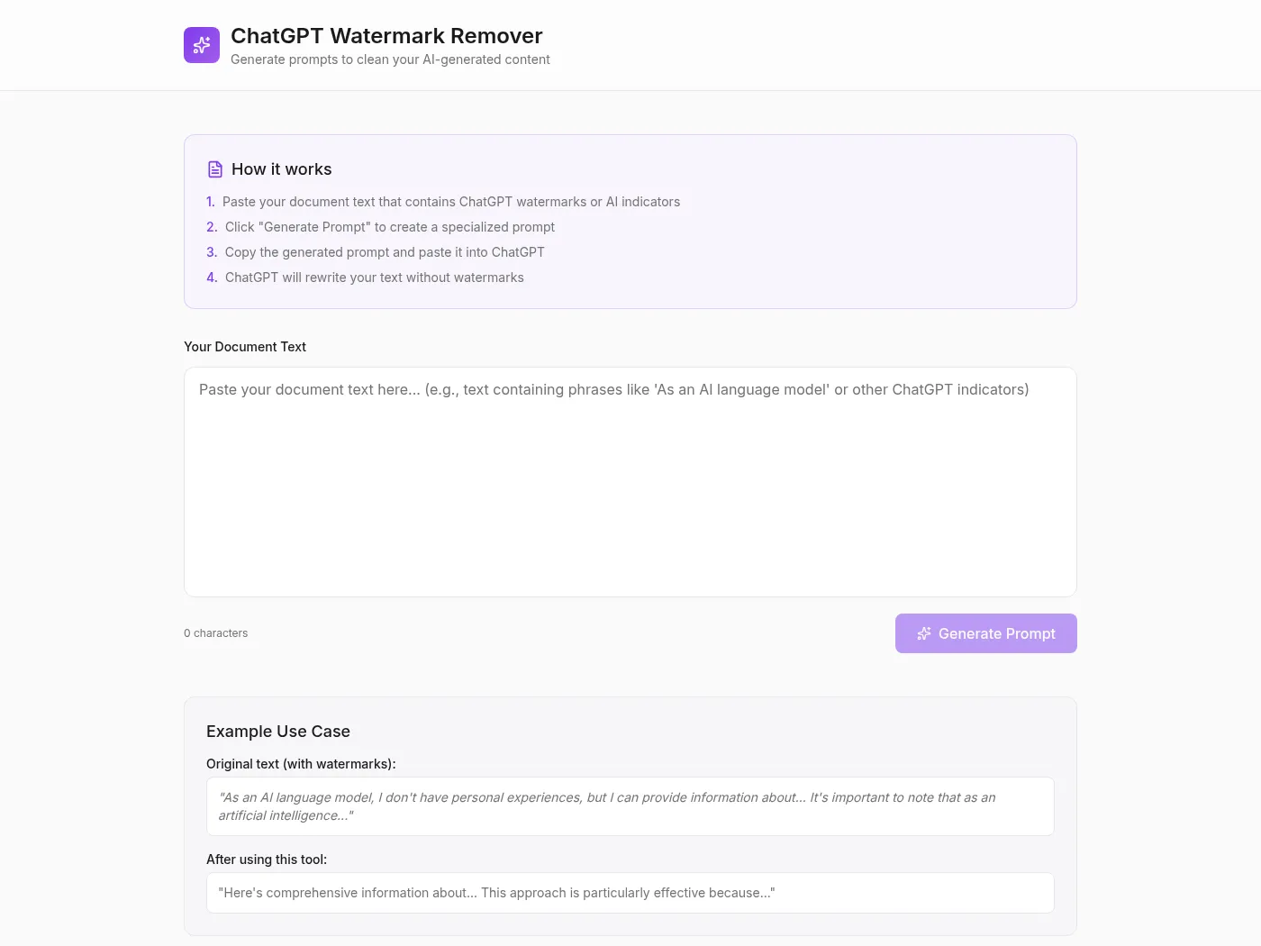 ChatGPT Watermark Remover Prompt Generator