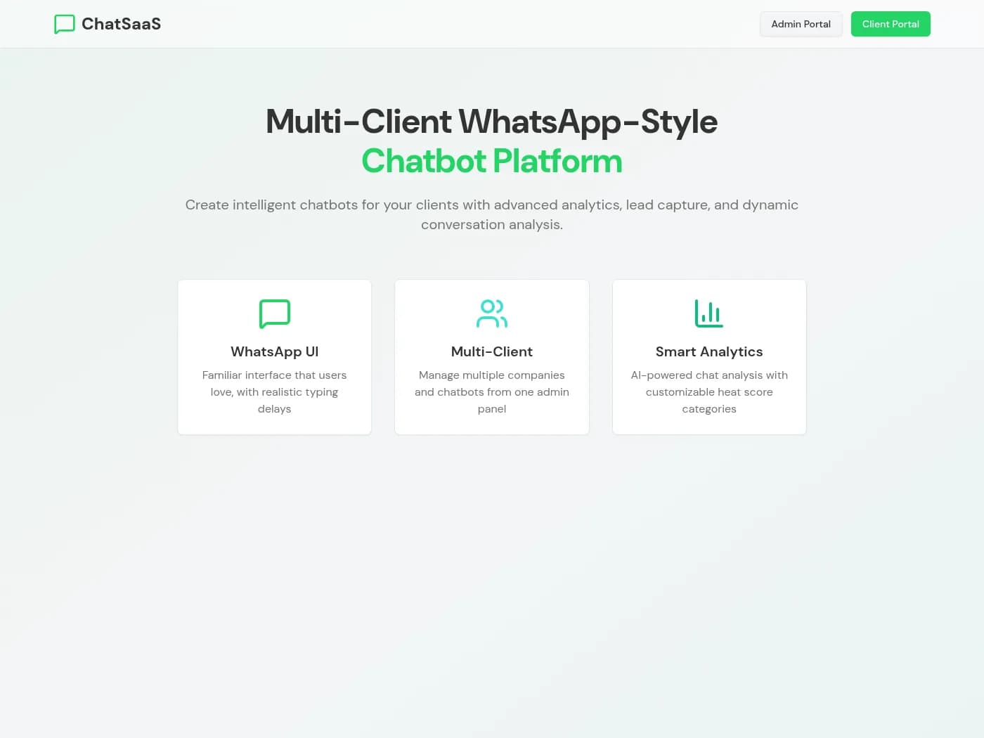 ChatSaaS: Multi-Client WhatsApp-Style Chatbot & Analytics Platform