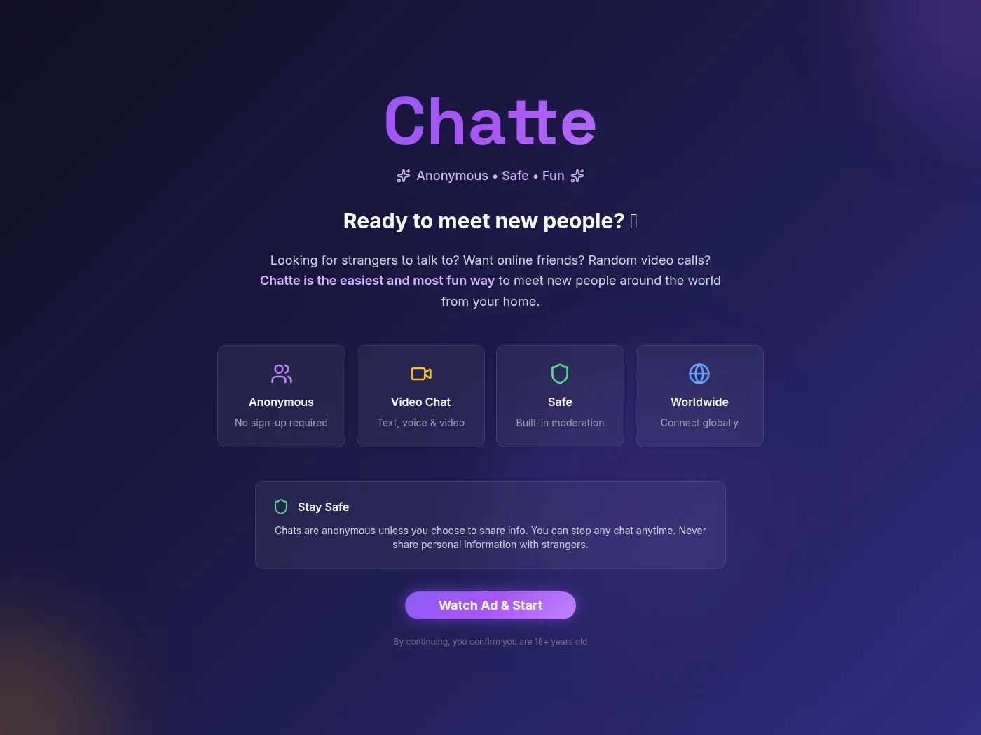 Chatte: Anonymous Random Chat WebApp for Text, Voice & Video