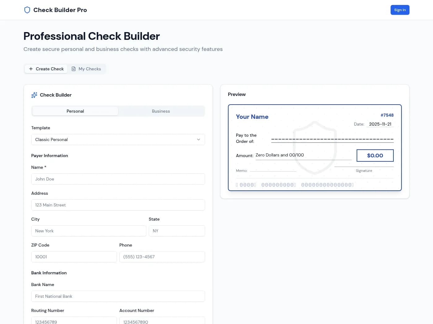 Check Builder Pro: Secure Template-Based Personal and Business Check Creation
