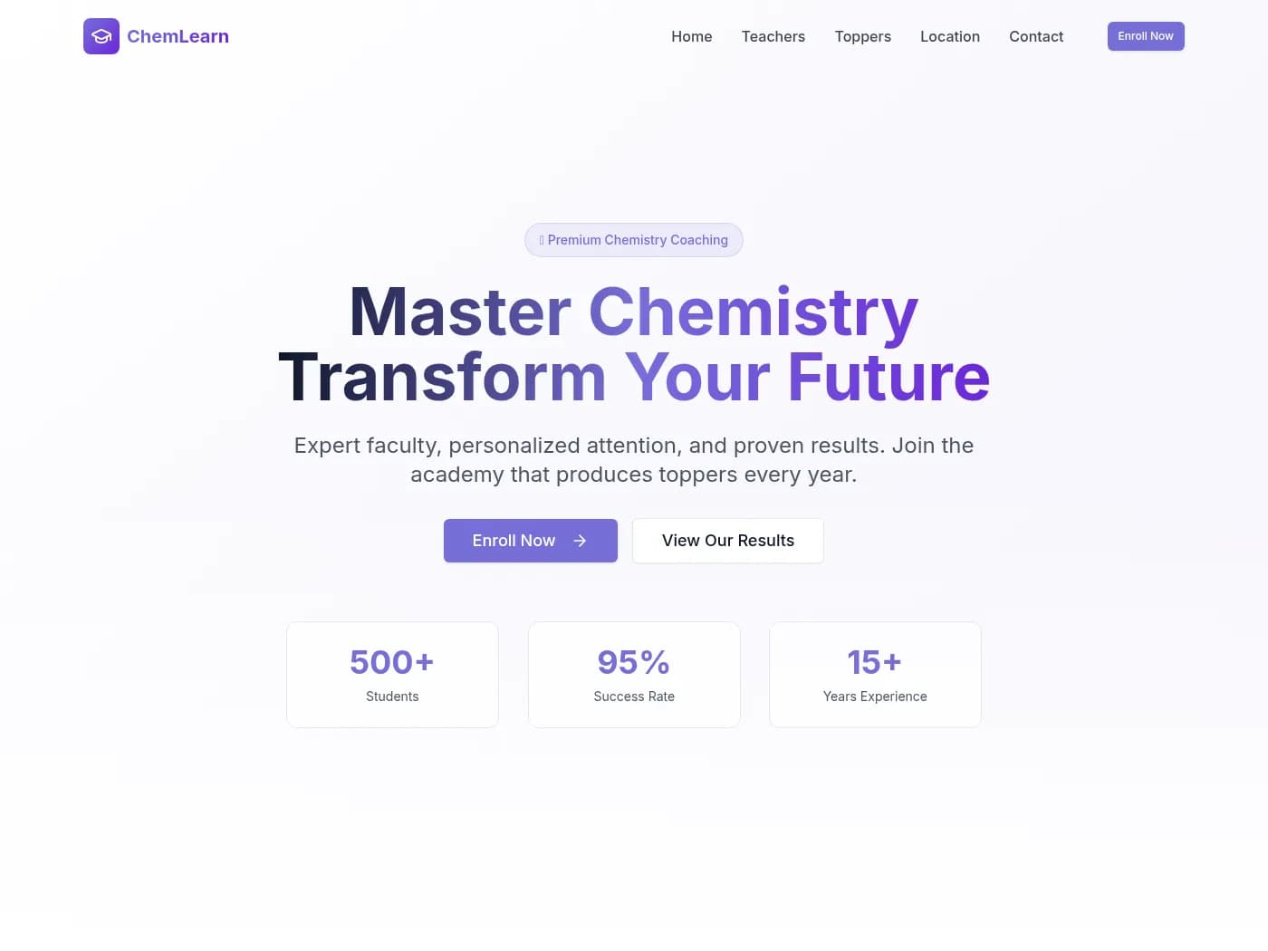 Chemistry Tuition 3D Dynamic Landing Page