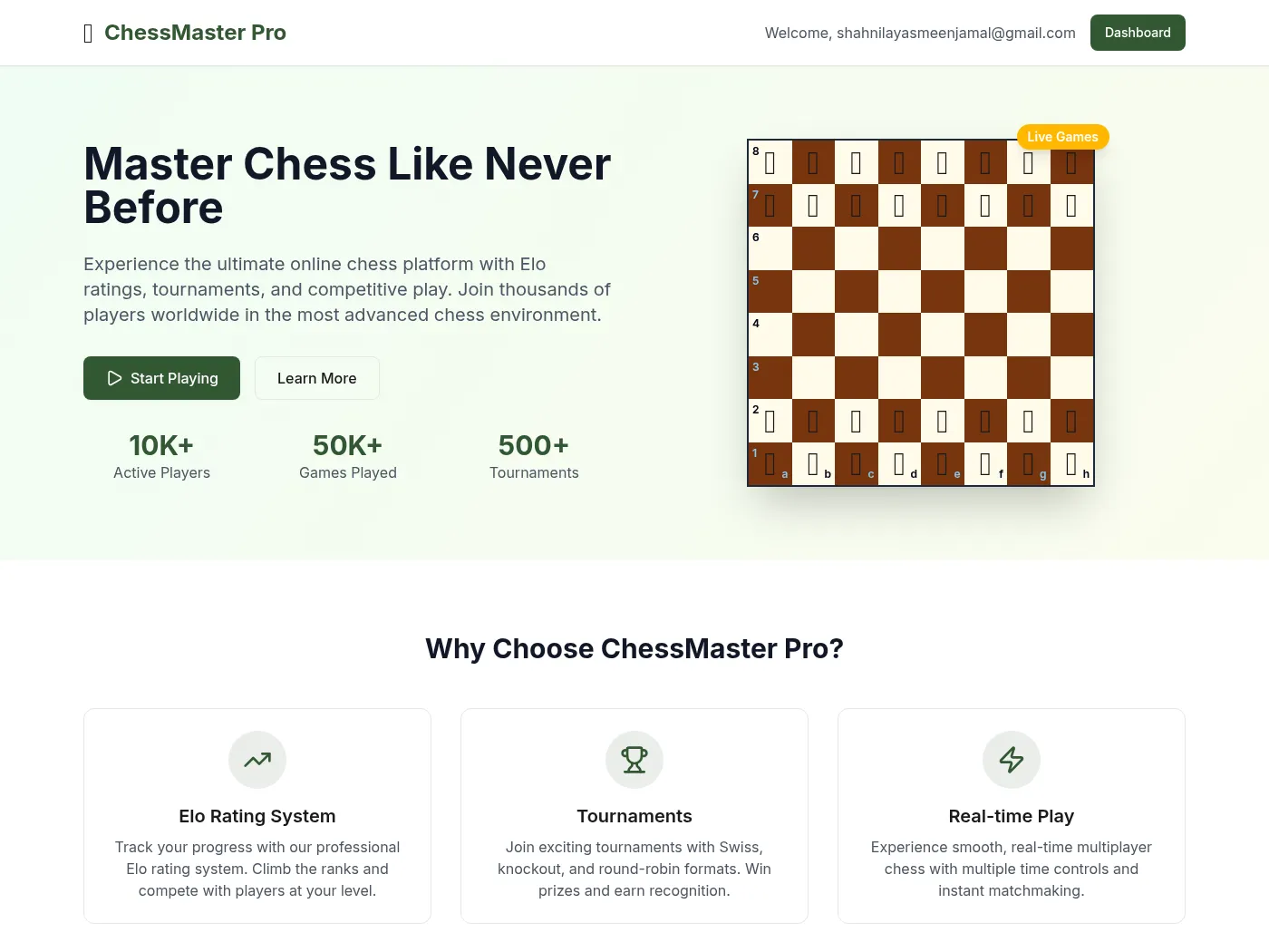 Chess Platform with Elo System, Tournaments, and Social Play