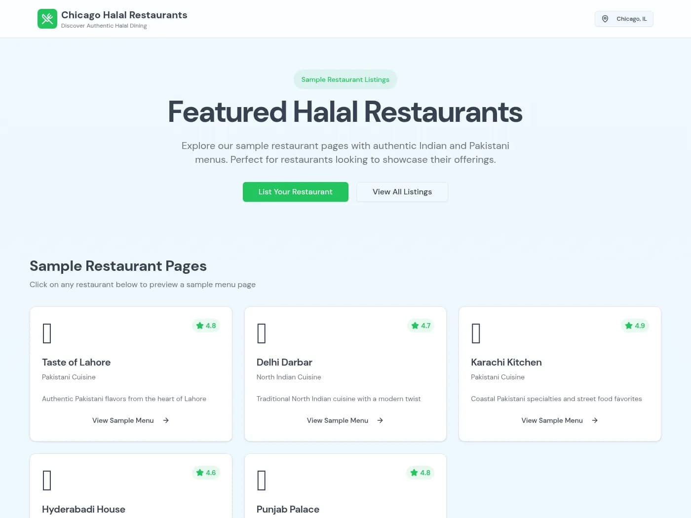 Chicago Halal Restaurants Website Enhancement