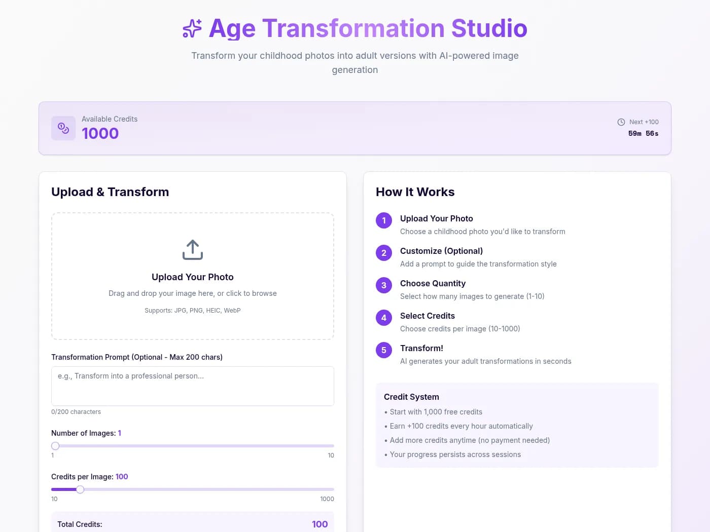 Age Transformation Website: Upload, Prompt, and Transform Your Photos