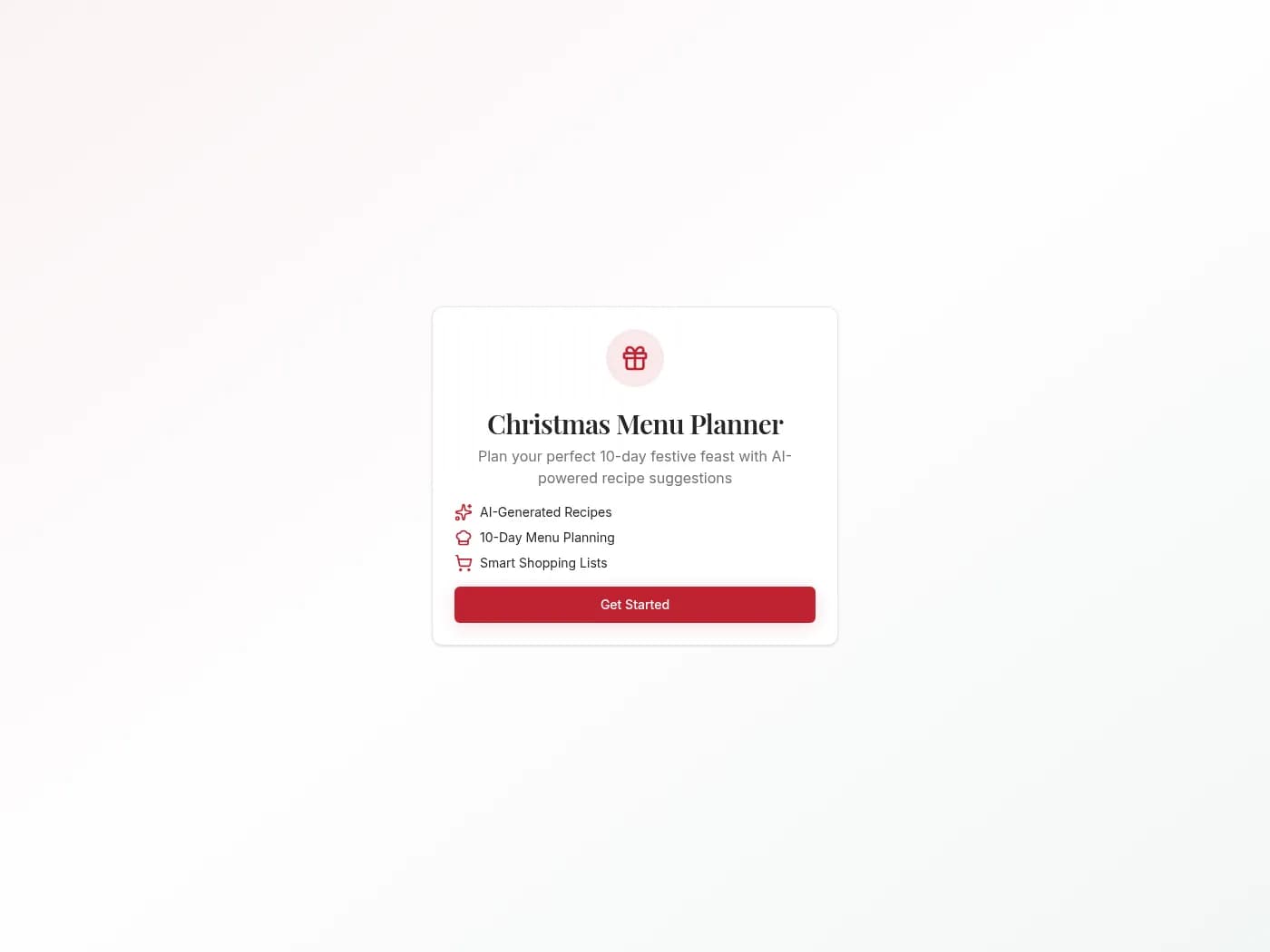 Personalized Interactive Christmas Menu Planner