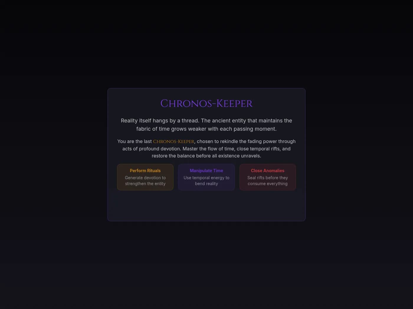 Chronos-Keeper: Devotion & Time Web RPG