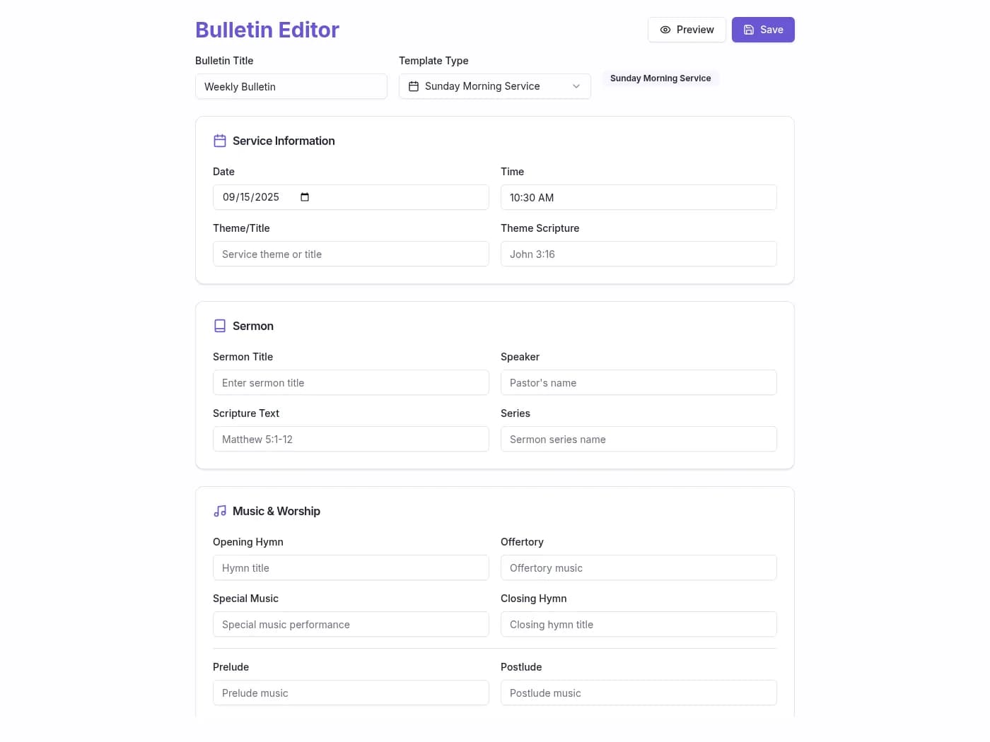 Church Bulletin Input & Layout Tool