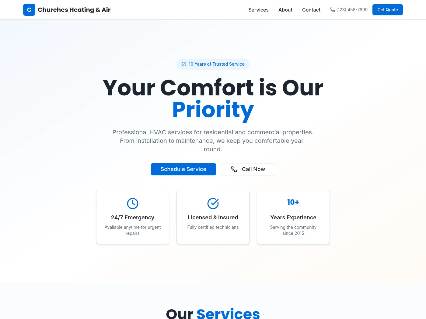 Churches Heating and Air Service Website