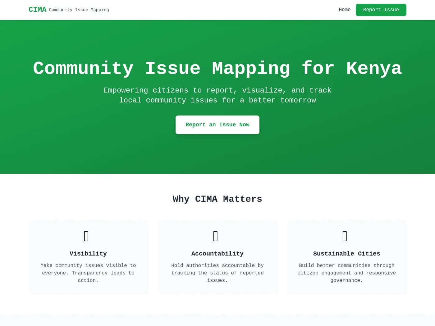 CIMA — Community Issue Mapping App (Kenya)