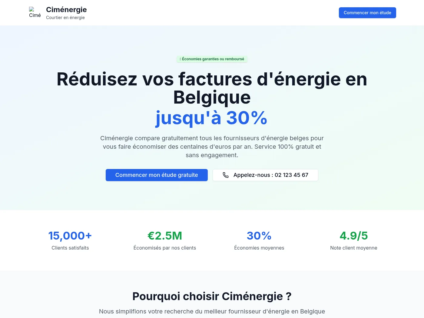 Ciménergie Landing Page – Générateur de Leads pour la Comparaison d'Énergie en Belgique
