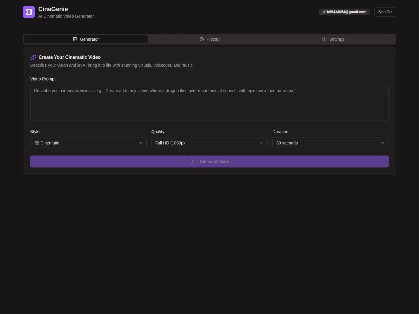 CineGenie: AI-Powered Cinematic Video Generator