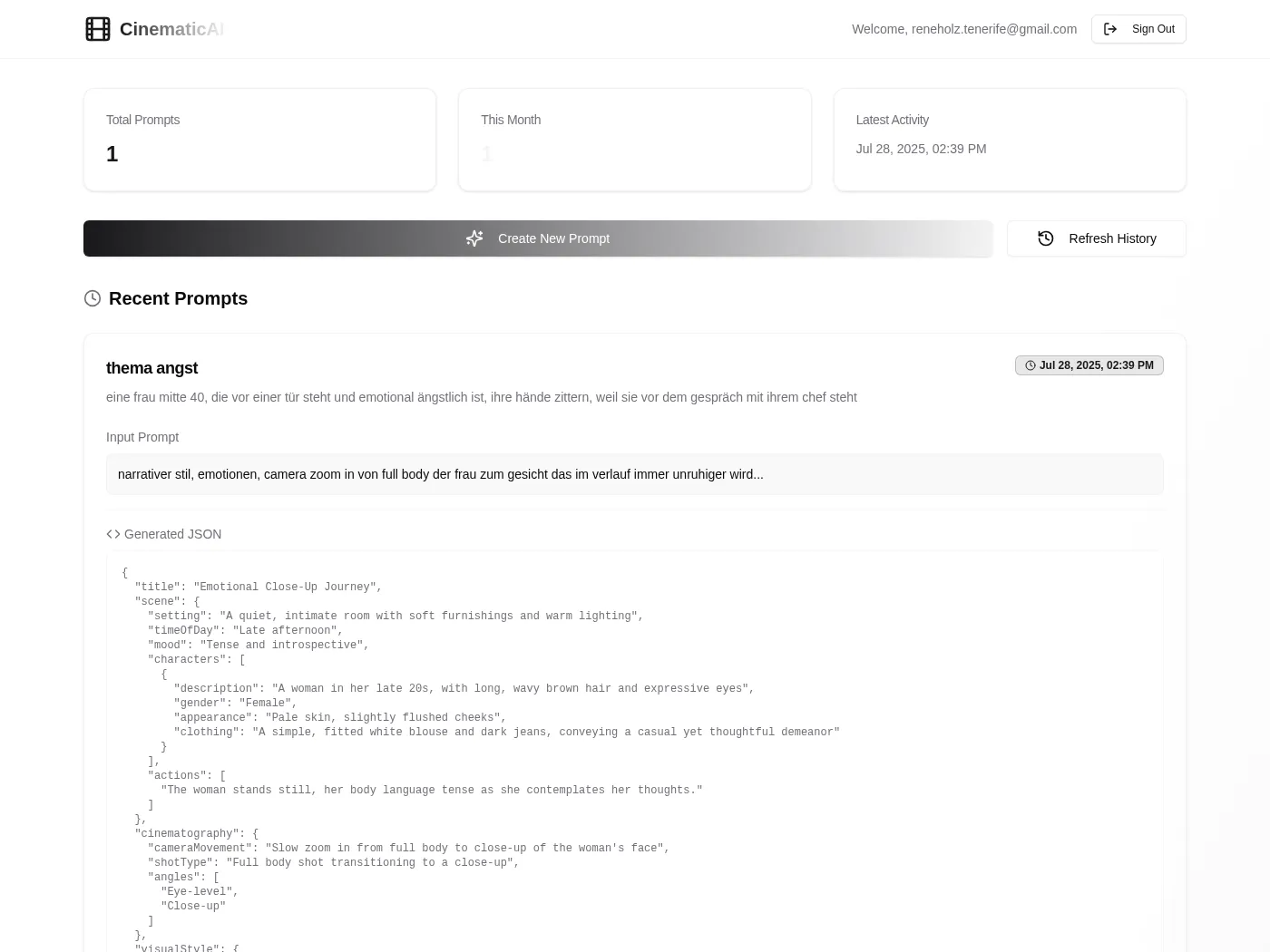 Cinematic Video Prompt Maker Web App