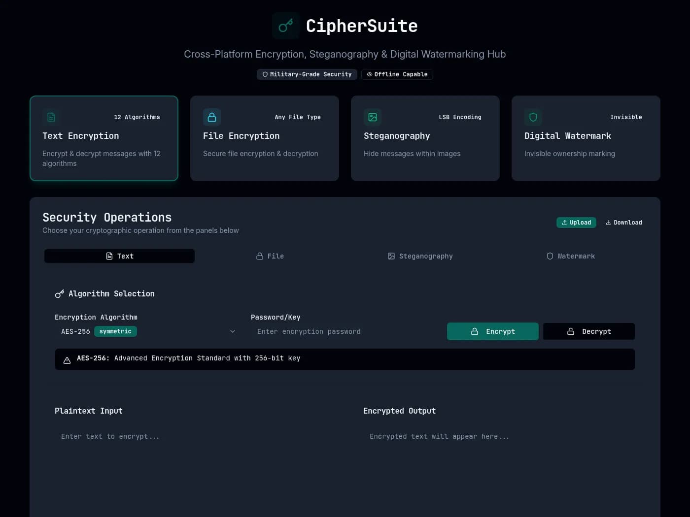 CipherSuite: Cross-Platform Encryption, Steganography & Digital Watermarking Hub