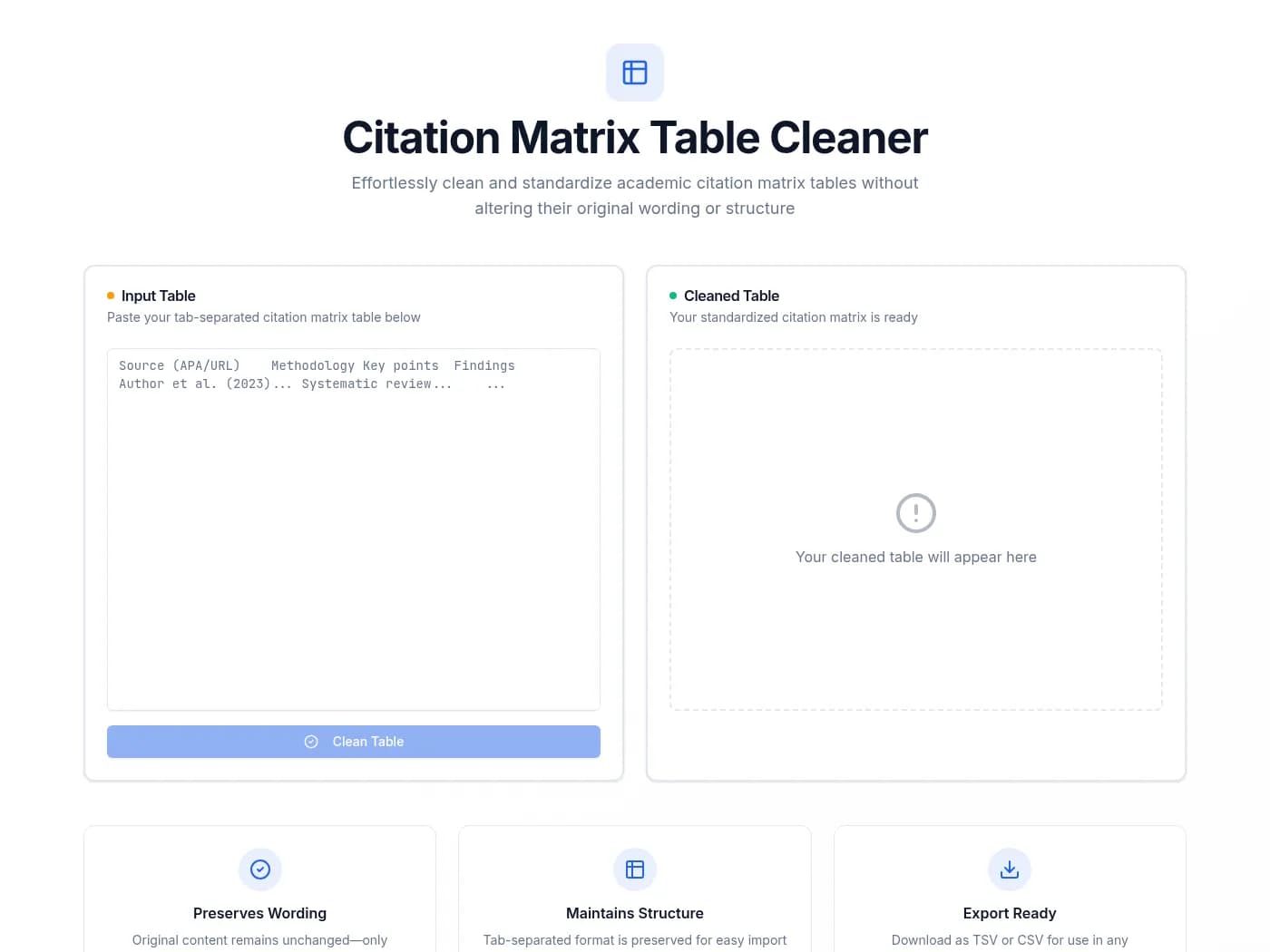 Citation Matrix Table Cleaner