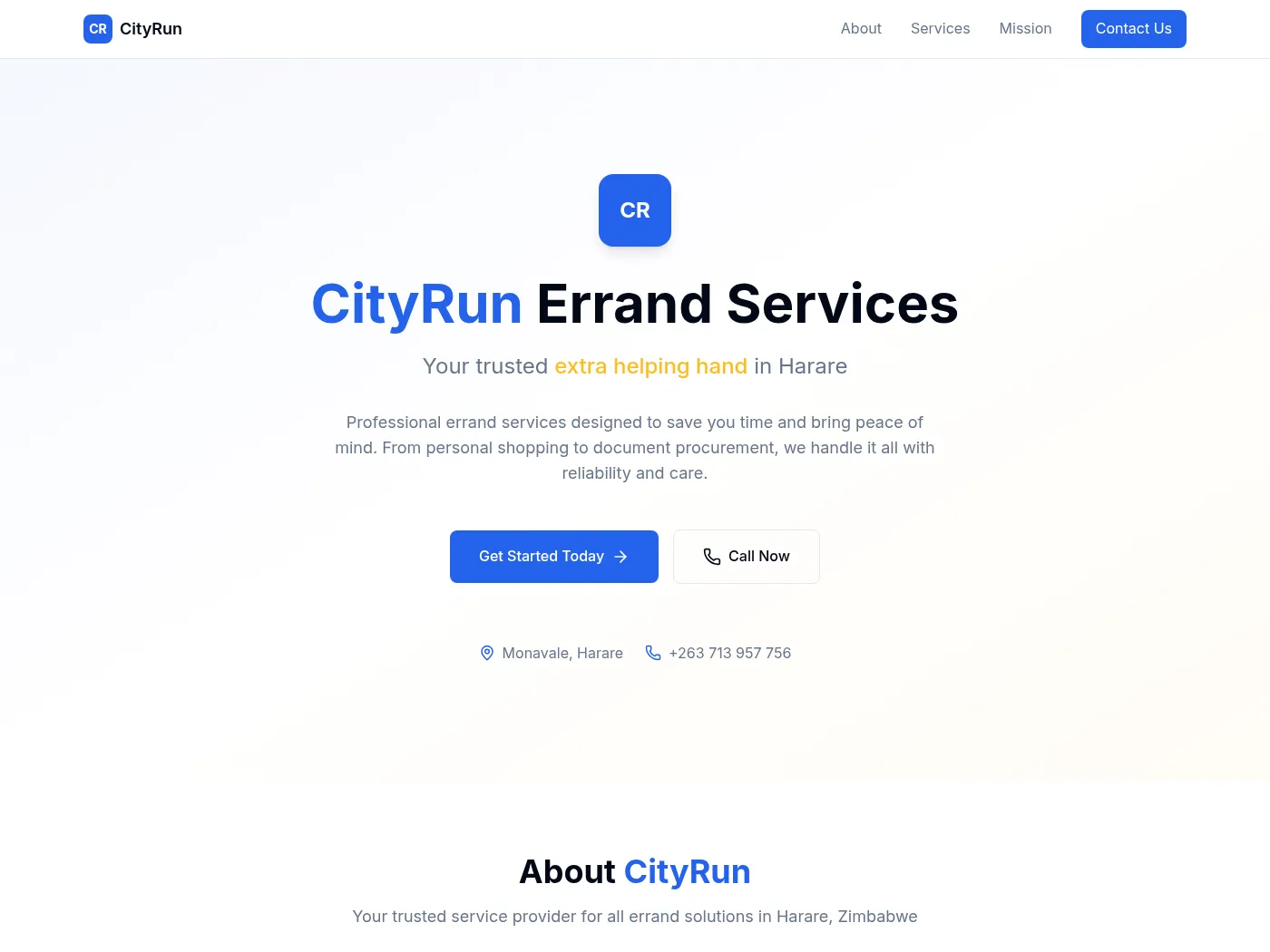 CityRun Errand Services Company Profile Webpage