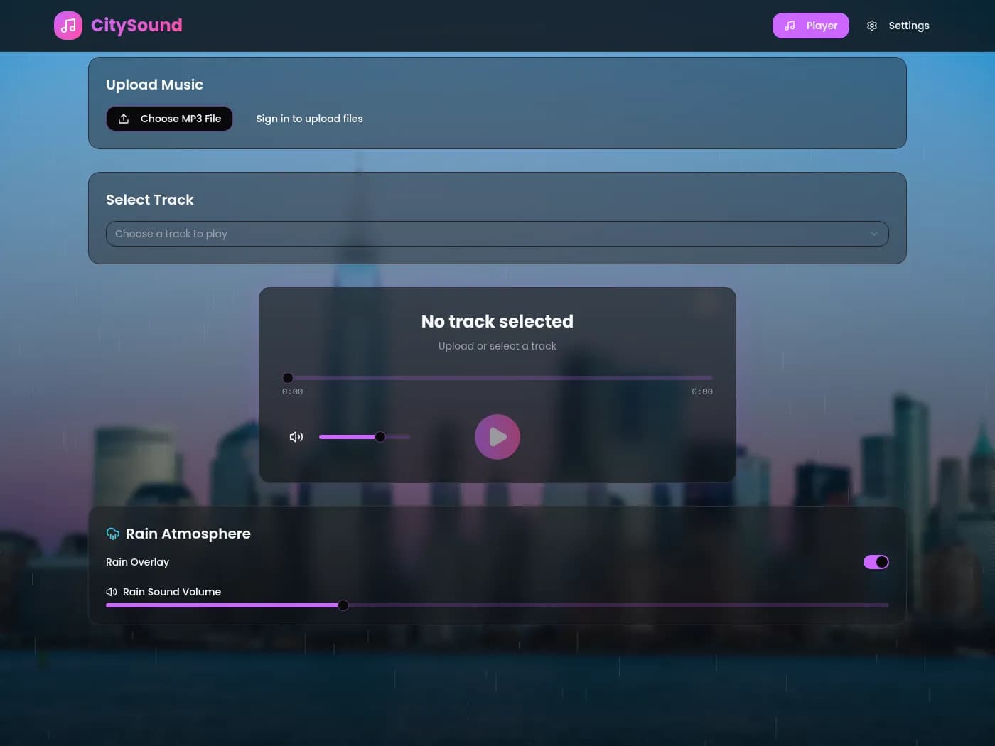 CitySound MP3 Player – Upload and Listen to Your Music in Style