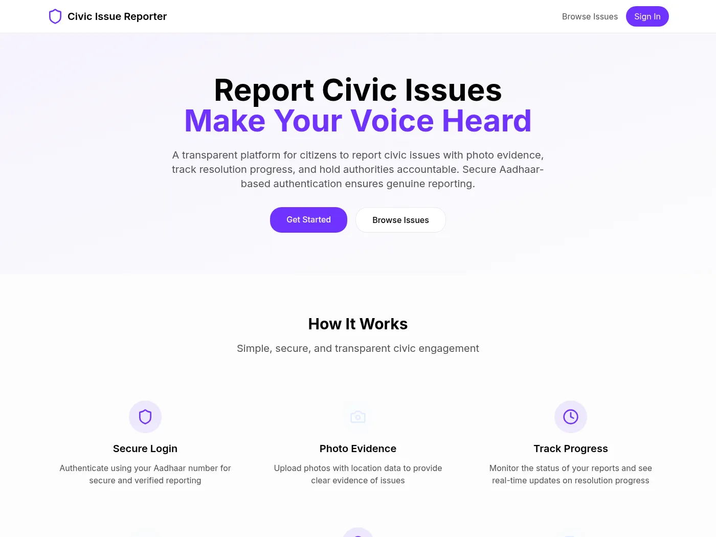 Civic Issue Reporter with Aadhaar-Based Login
