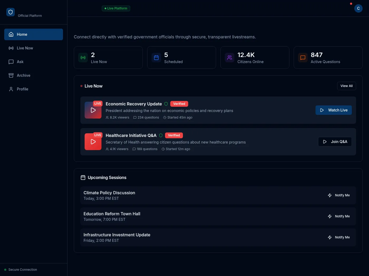 Civic Live – Real-Time Presidential Livestreams & Citizen Engagement