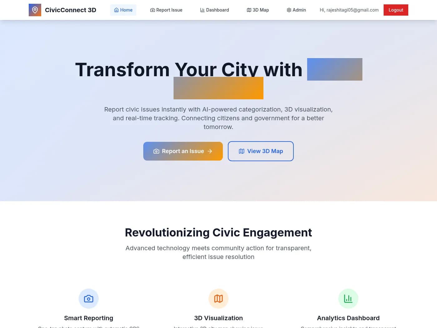 CivicConnect 3D: Smart Civic Issue Reporting & Monitoring Platform