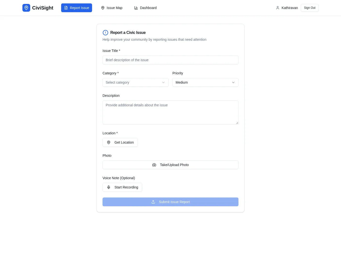 CiviSight: Crowdsourced Civic Issue Reporting & Resolution Platform