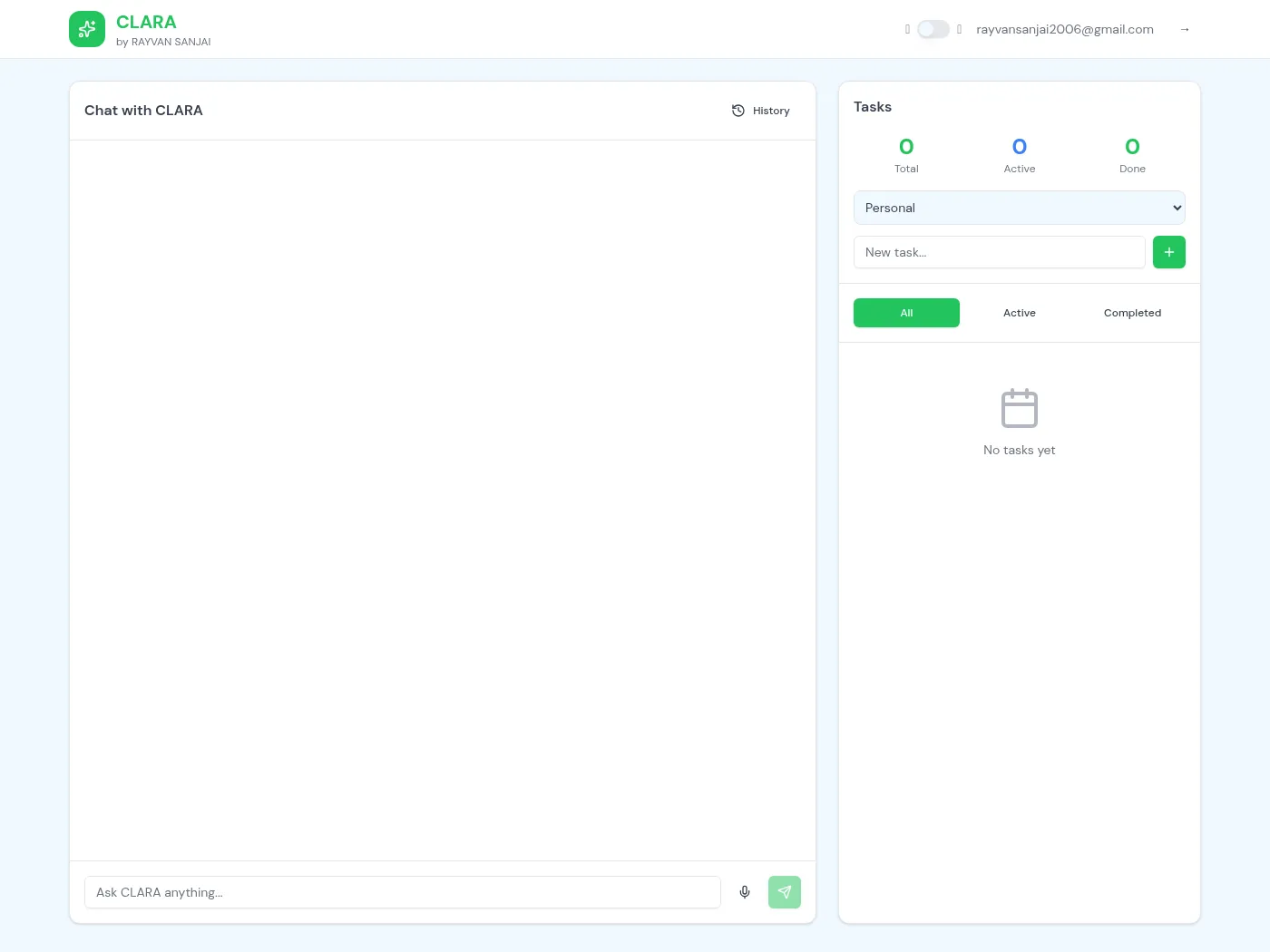 Clara AI Universal Assistant - Clear History Functionality