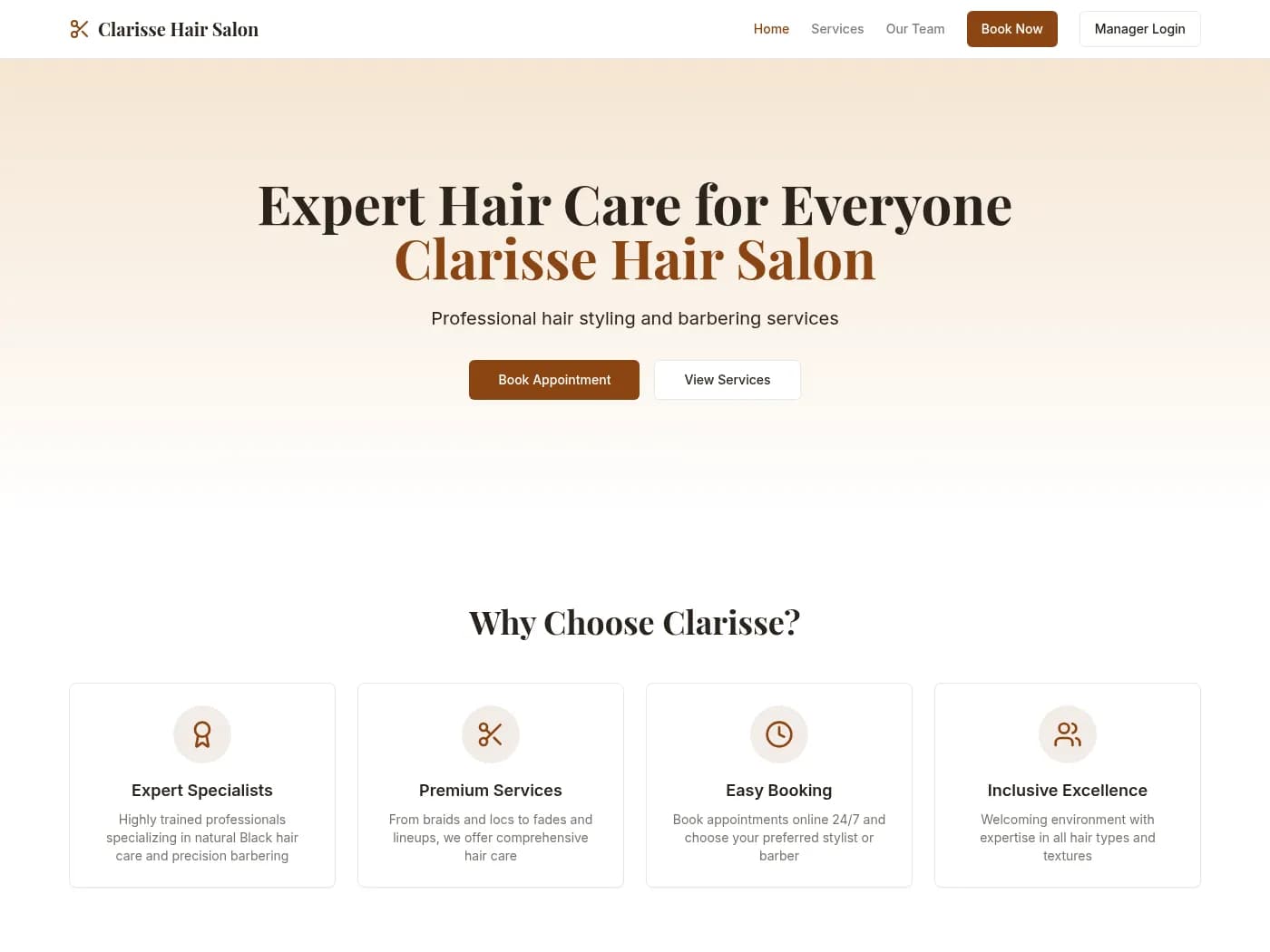 Clarisse Hair Salon Booking & Management Platform