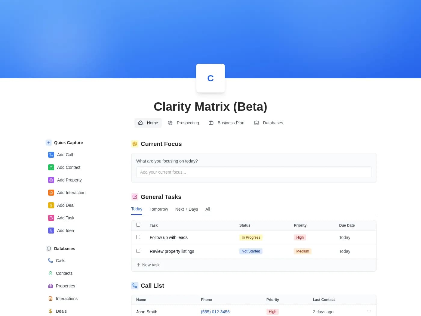 Clarity Matrix Notion Template Clone