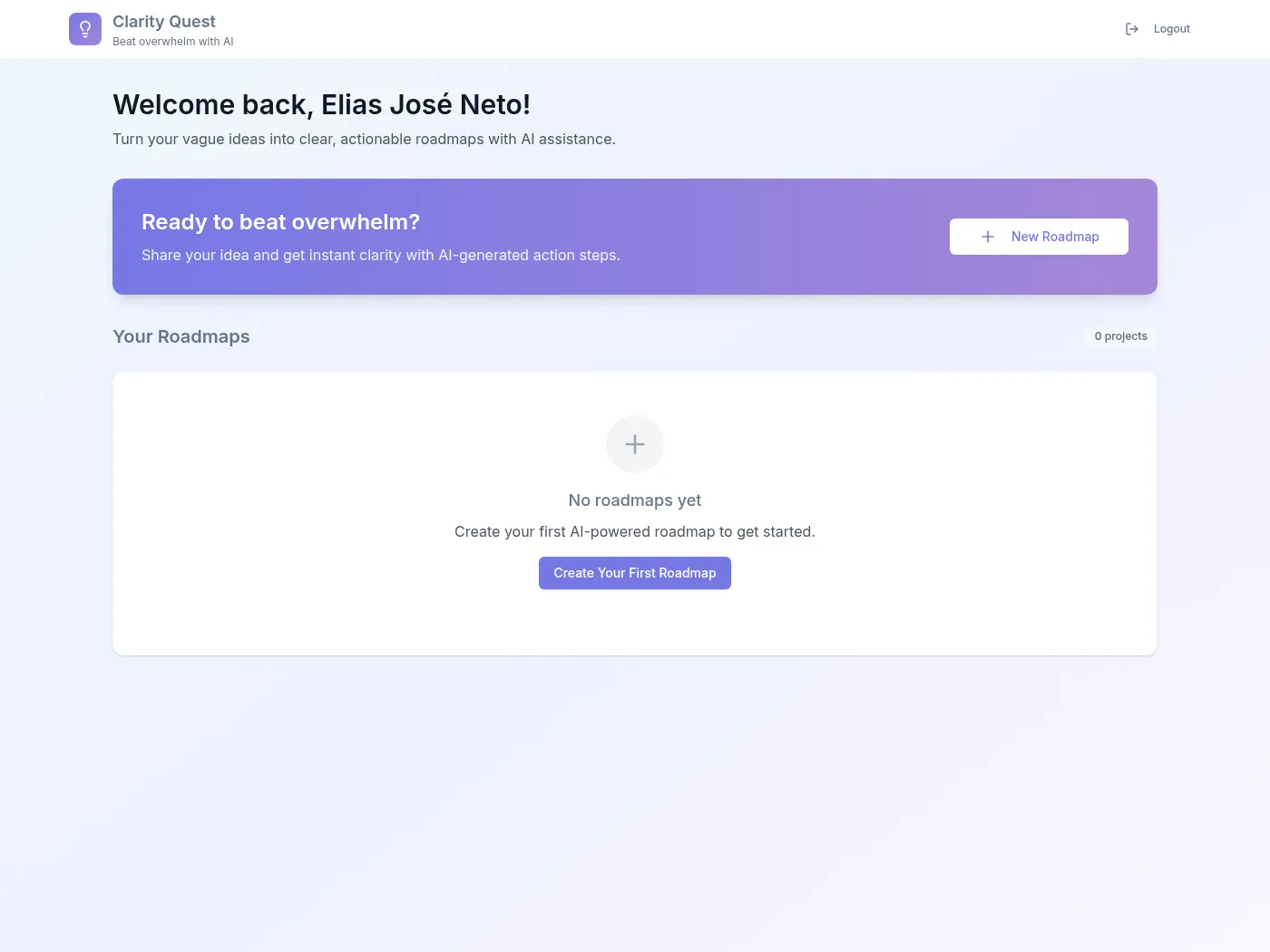 Clarity Quest: AI Roadmap Generator to Beat Overwhelm